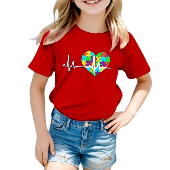 Confree Kids Girls Tees Graphic Print Short Sleeved Round Neck Summer ...