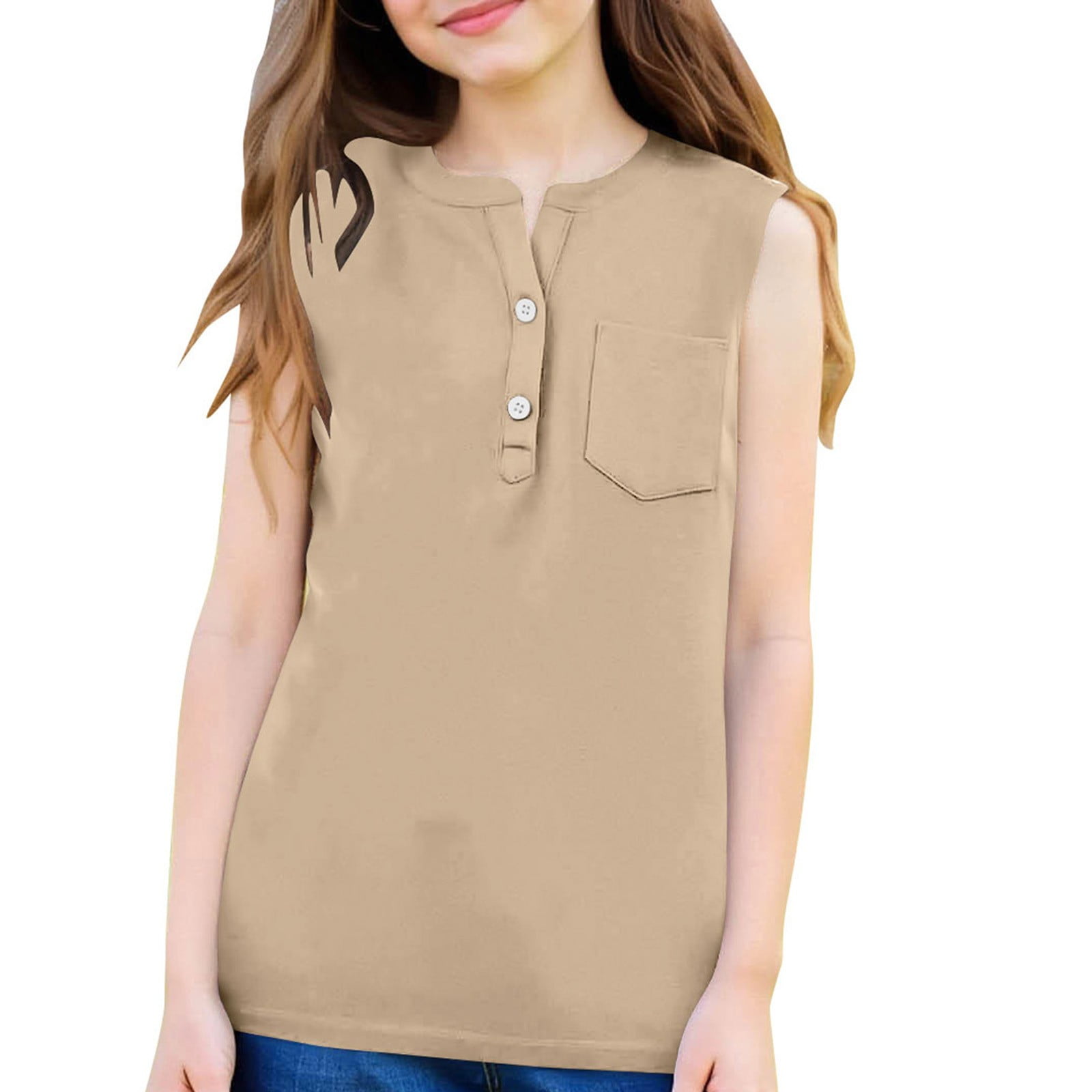 Confree Kids Girls Tshirts Solid Color Sleeveless V-Neck Summer ...
