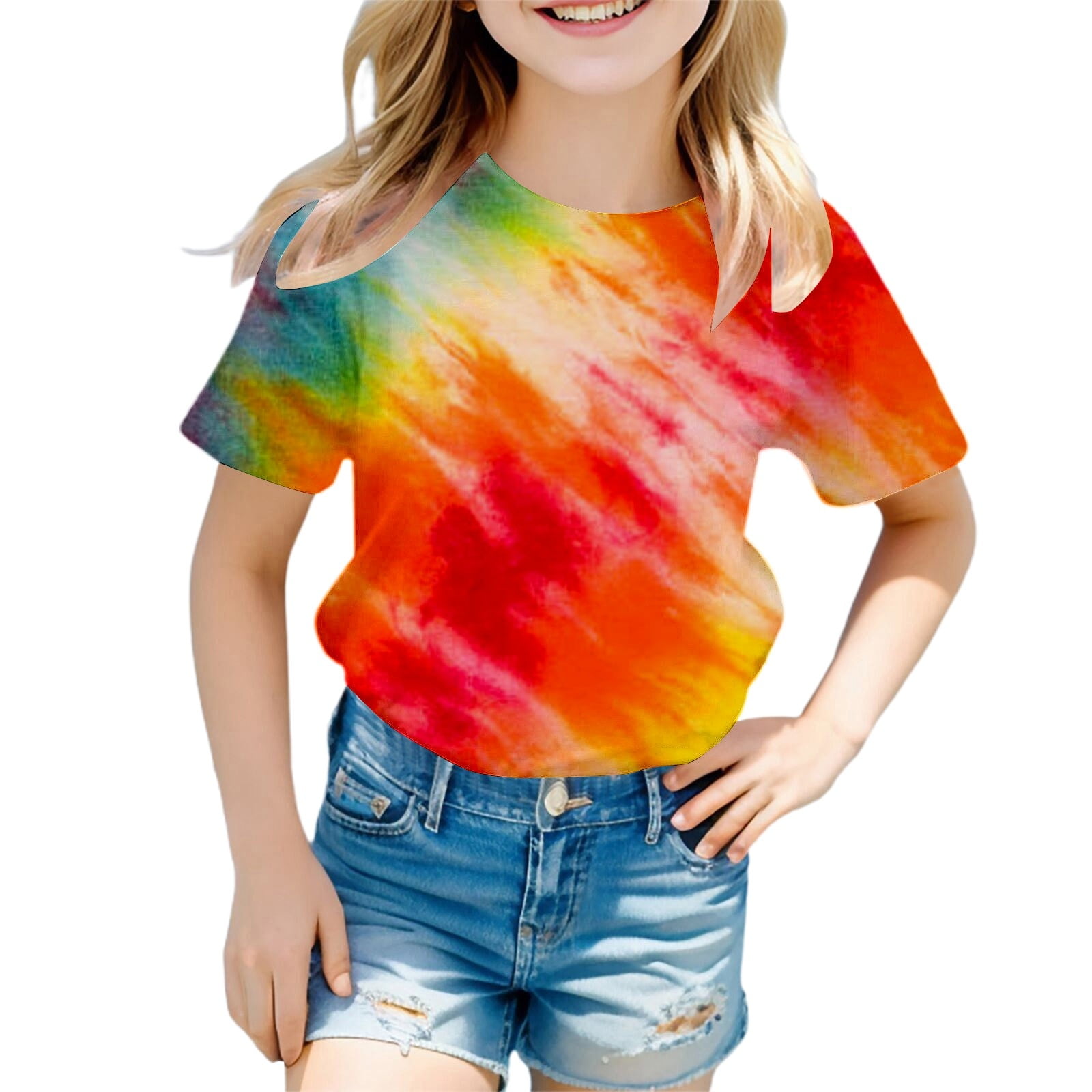 Confree Little Girls Tshirts Tie Dye Print Short Sleeved Round Neck ...
