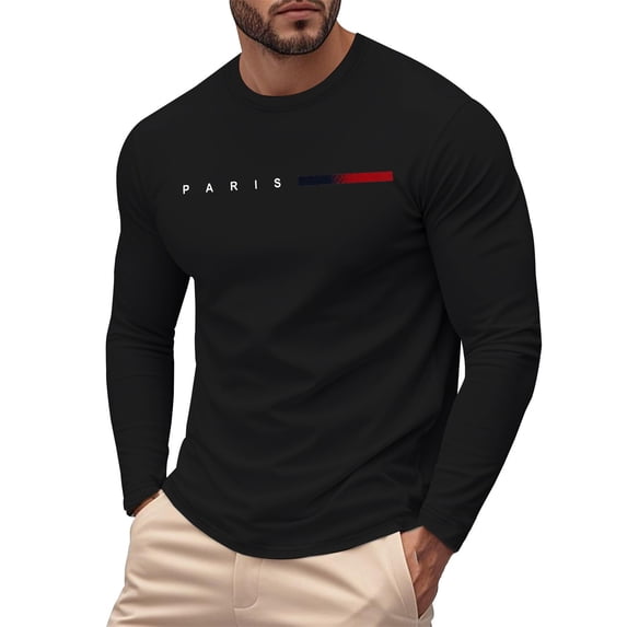 Confree Men Tshirts Letter Printing Long Sleeved Crew Neck Tee Shirt ...