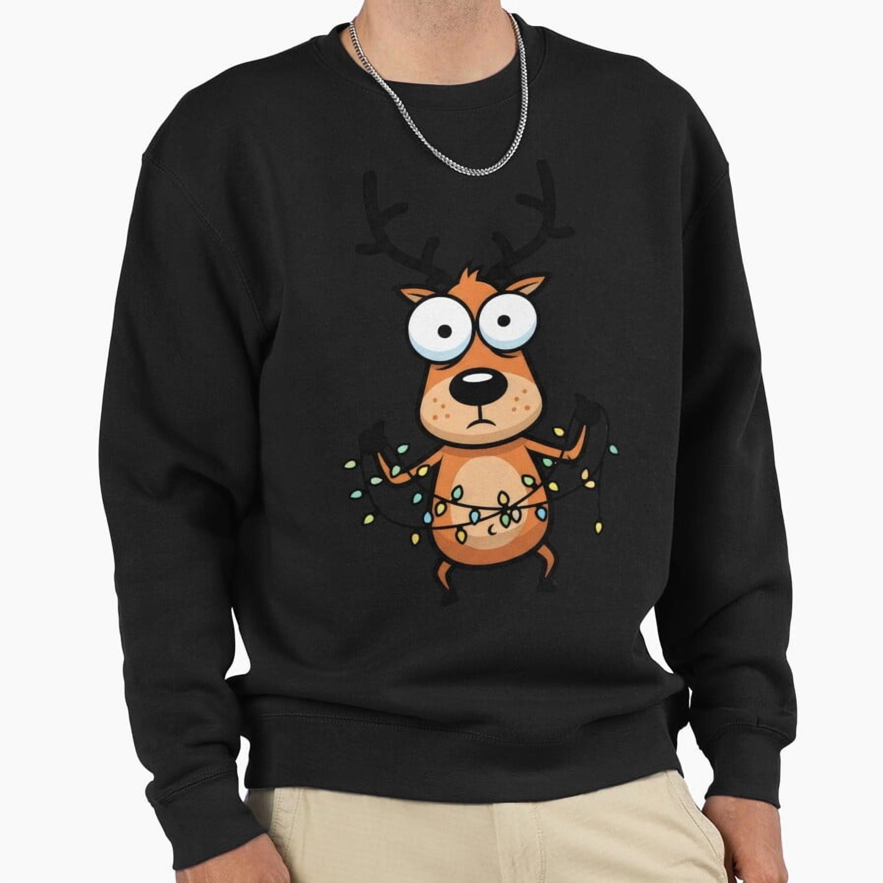 Confused Reindeer Holding Tangled Lights Graphic Unisex Sweatshirt ...