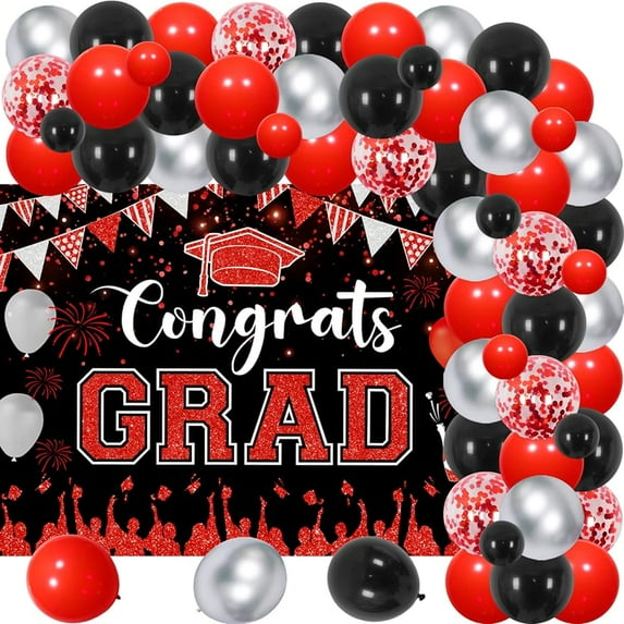 Congnats Grad Theme Party Decorations, Red and Black Graduation Party ...