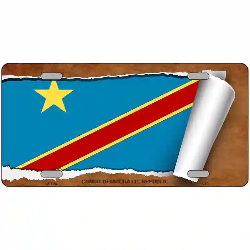 Congo Democratic Republic Flag Scroll Metal Novelty License Plate 24" x ...