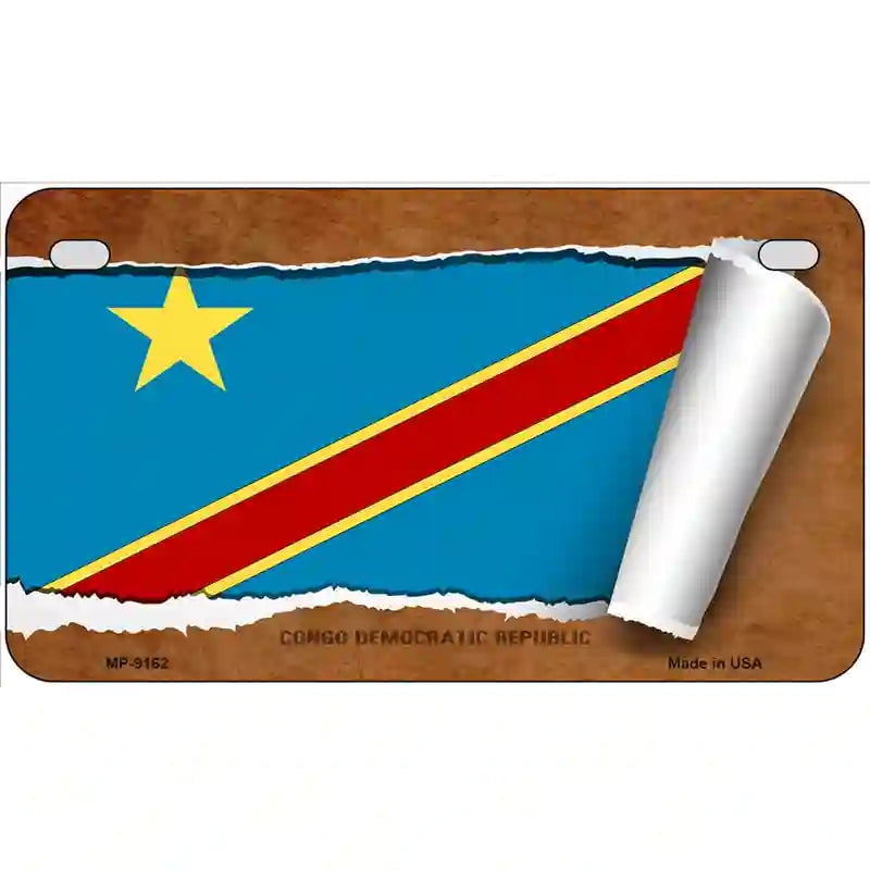 Congo Democratic Republic Flag Scroll Metal Novelty License Plate 7" x ...