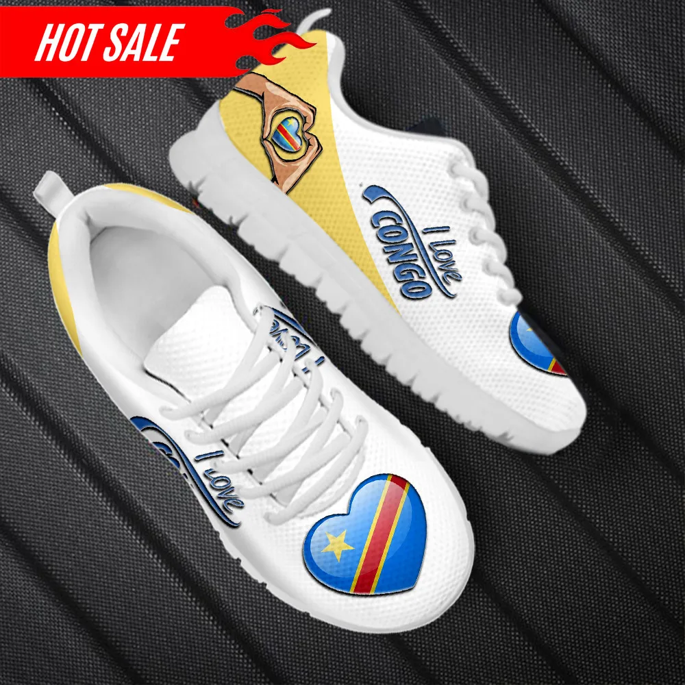 Congo Flag Love Design Non-Slip Flat Shoes Light Women Tennis Shoes ...