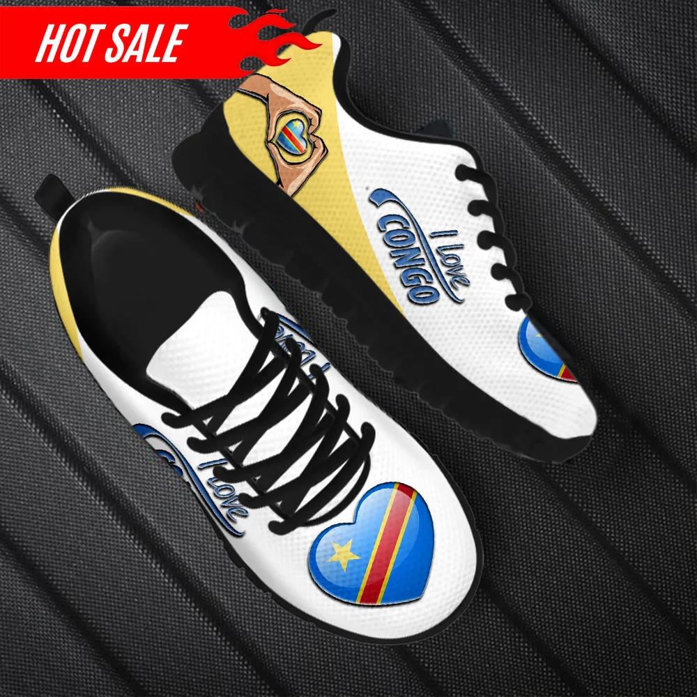Congo Flag Love Design Non-Slip Flat Shoes Light Women Tennis Shoes ...