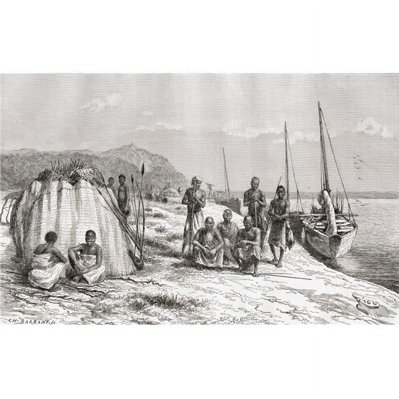 Congolese Tribesmen By Their Boats On The Congo River In The 19th ...