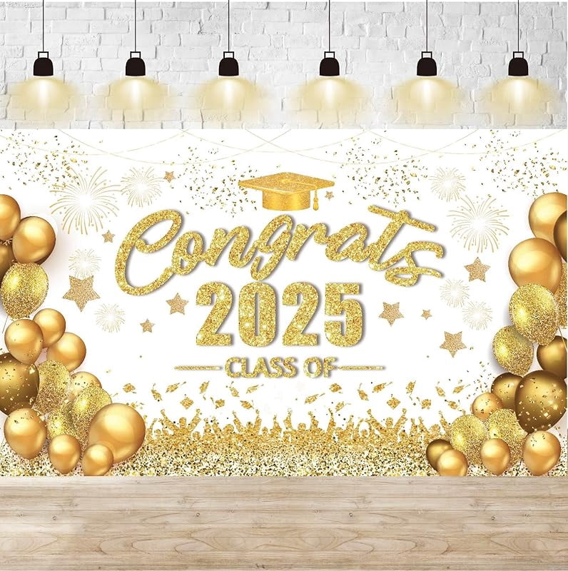 Congrats Class of 2025 Banner Graduation Decorations - Large Navy Blue ...
