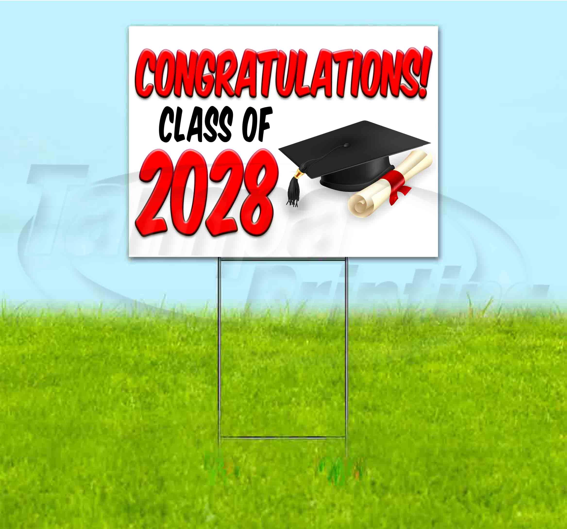 Congrats Class Of 2028 V2 (18" x 24") Yard Sign, Includes Metal Step ...