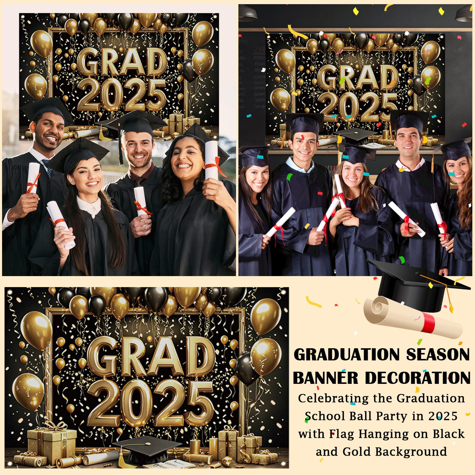 Congrats Class of 2025 Banner Graduation Decorations - Black and Gold ...