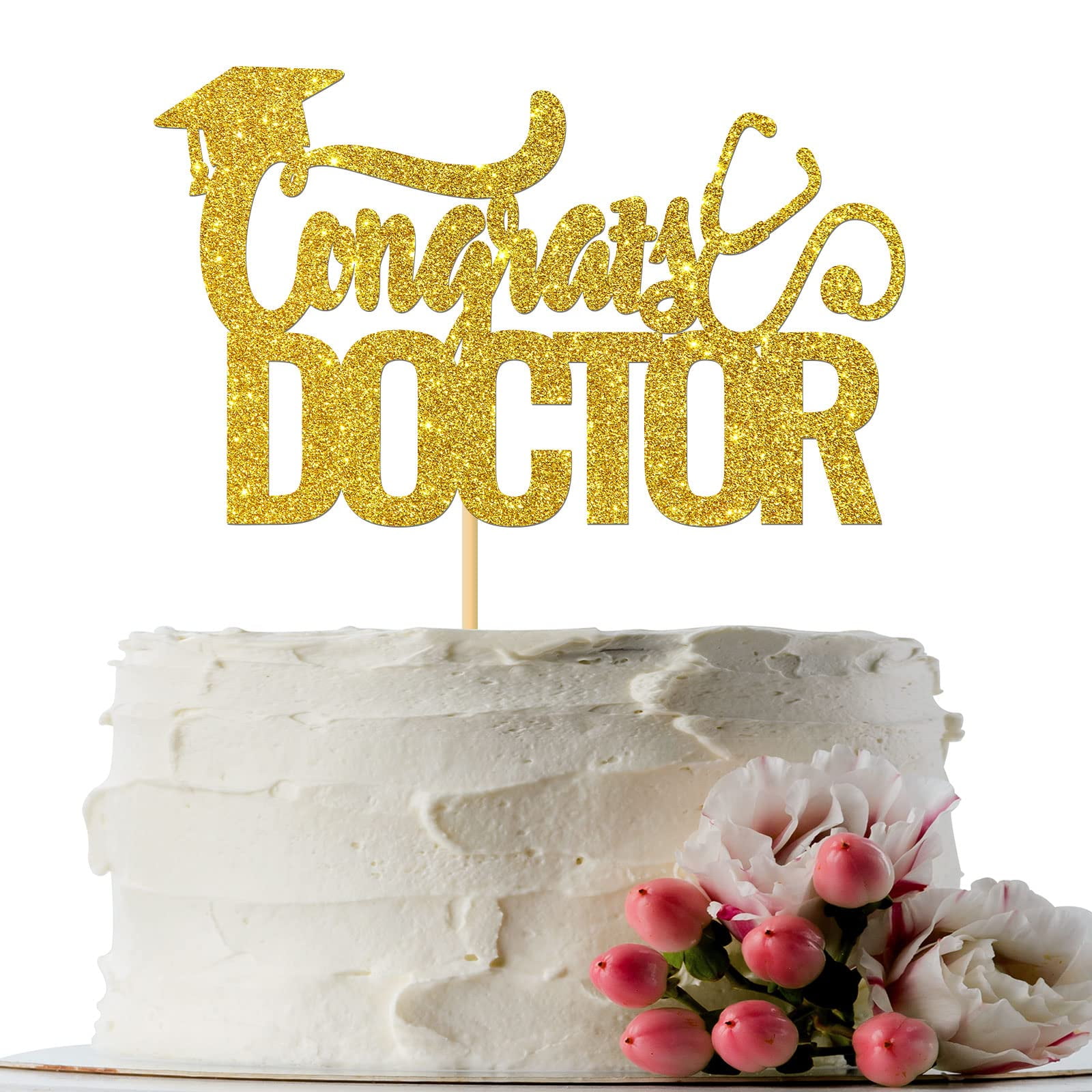 Congrats Doctor CakeTRDN Topper - Gold Glitter Congrats Medical Grad ...