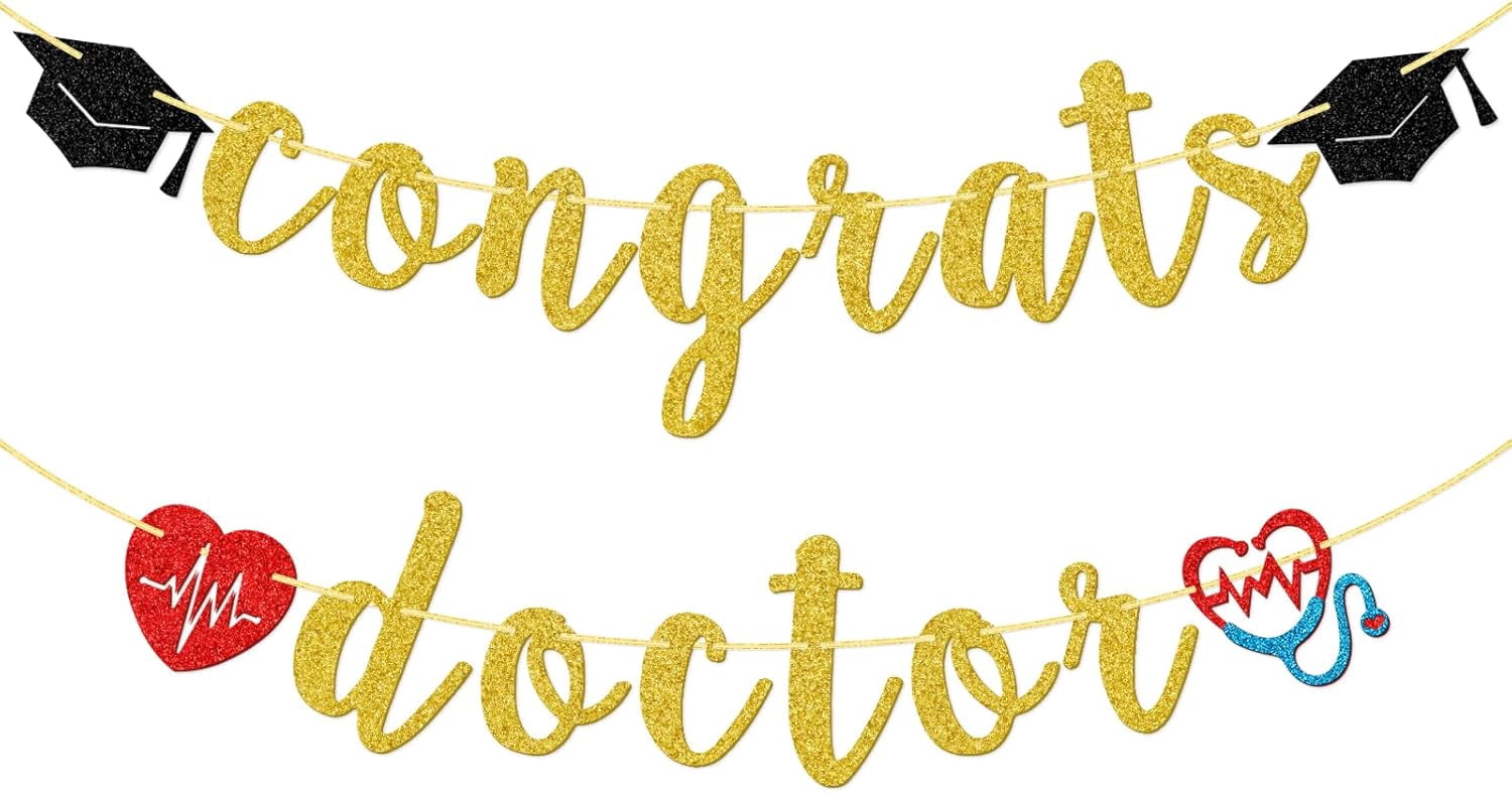 Congrats Doctor Gold Glitter Banner, Doctor Graduation Party Decoration ...