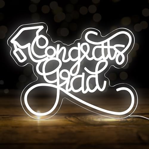 , Congrats Grad 16X12 Inch Neon Sign | White Congrats Grad Light Up ...