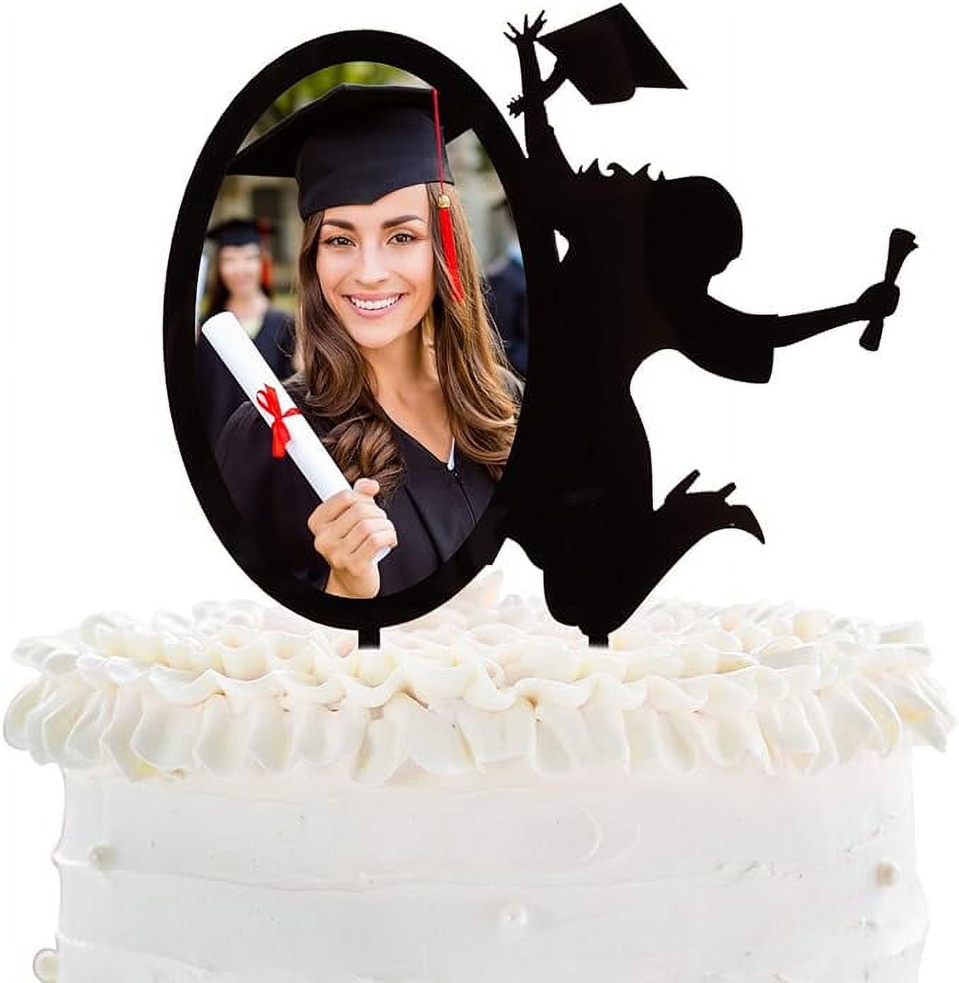 Congrats Grad 2023 Cake Toppers - Black Acrylic With Photo Frame Cake ...