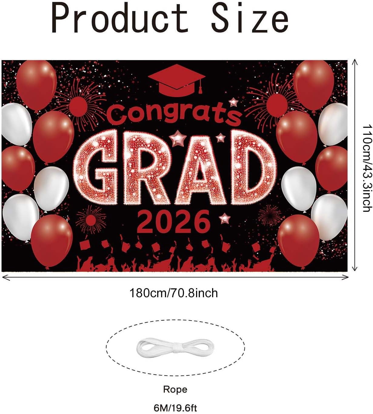 Congrats Grad 2026 Banner, Large Graduation Banner Red Graduation Party ...
