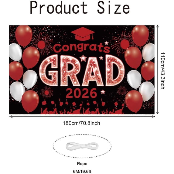 Congrats Grad 2026 Banner, Large Graduation Banner Red Graduation Party ...