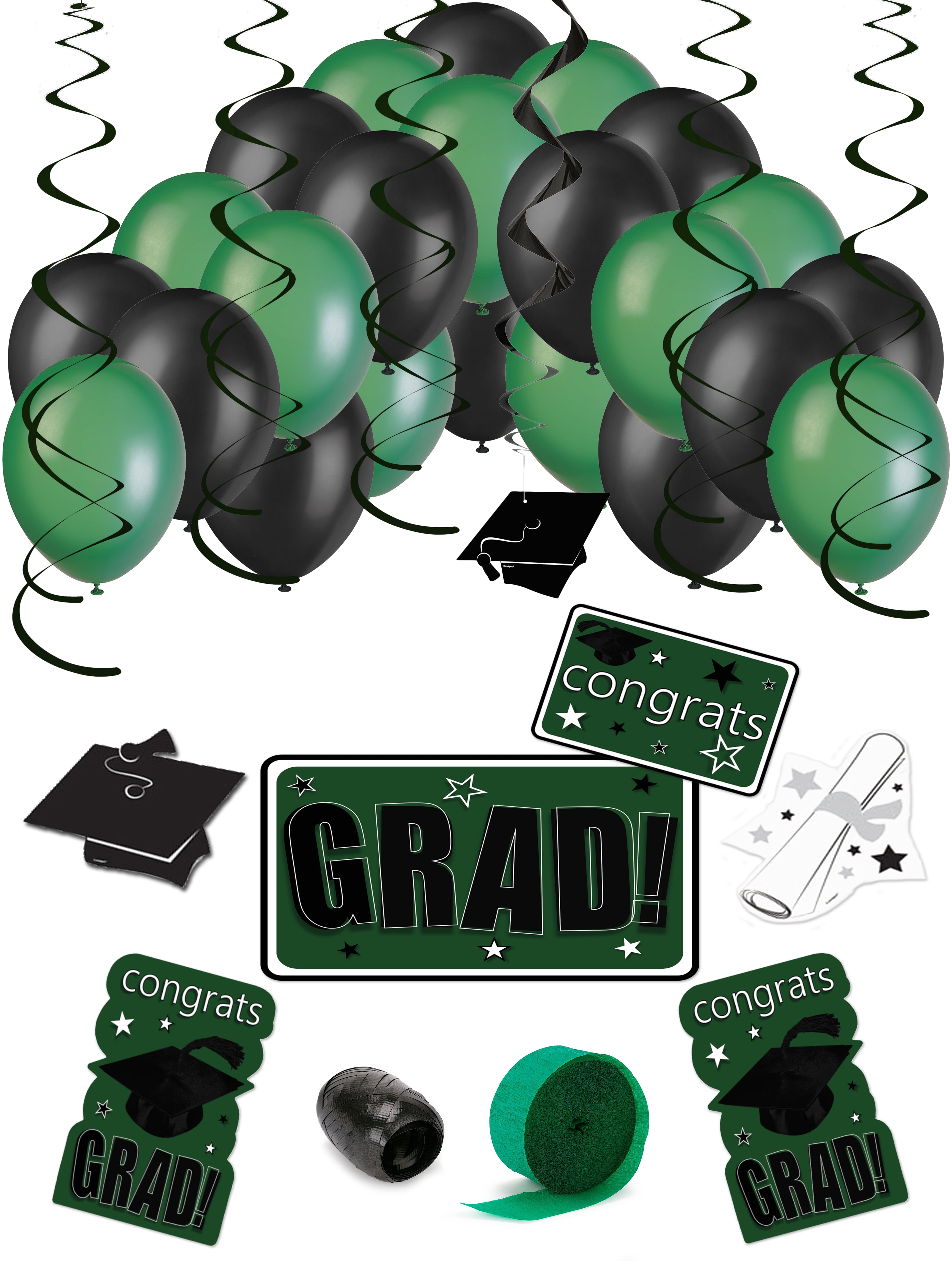 Congrats Grad 38pc Decoration Graduation Pack - School Colors Green ...