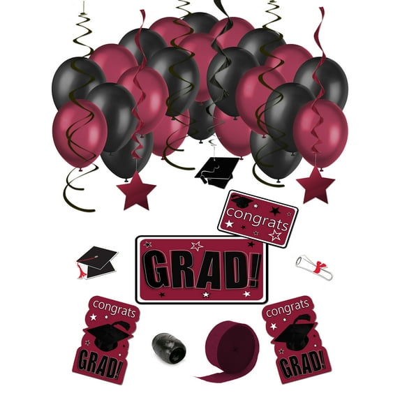 Congrats Grad 38pc Decoration Graduation Pack - School Colors Maroon ...
