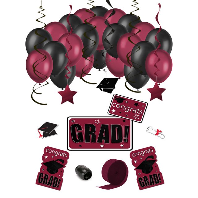 Congrats Grad 38pc Decoration Graduation Pack - School Colors Maroon ...
