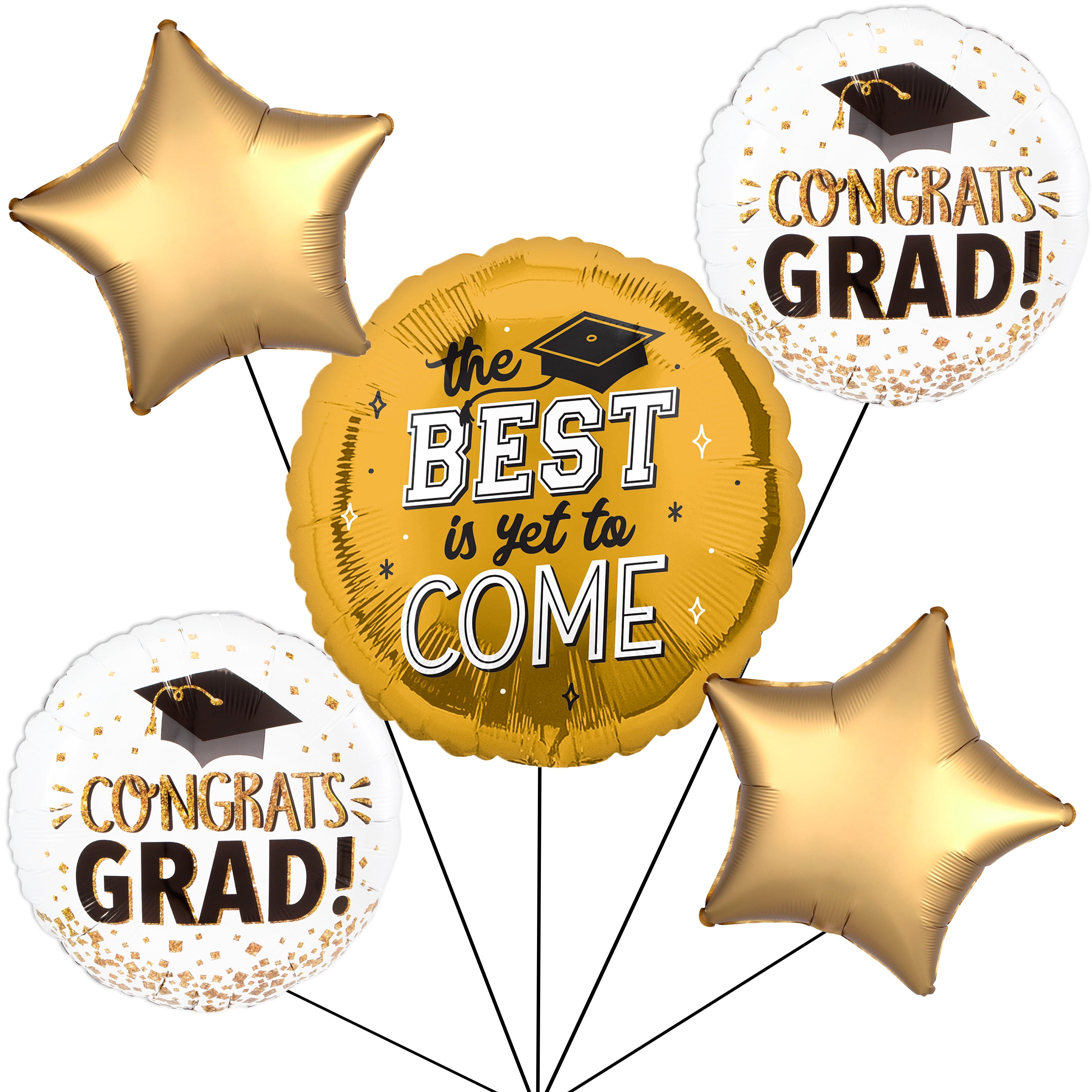 Congrats Grad Adventure Begins Graduation 5pc Balloons, Gold Silver ...