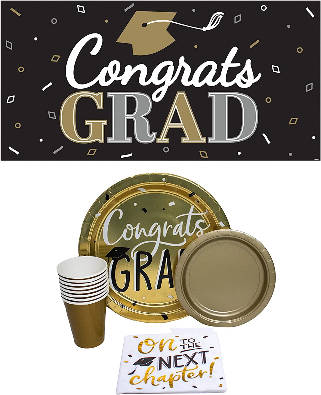 Congrats Grad Adventure Pack! Disposable Paper Plates, Banner, Napkins ...