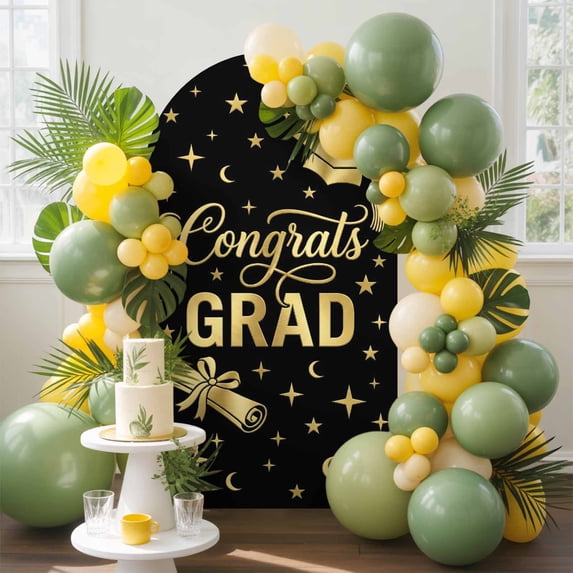 Congrats Grad Arch Backdrop Cover, 6FT, Graduation Cap Star Moon ...