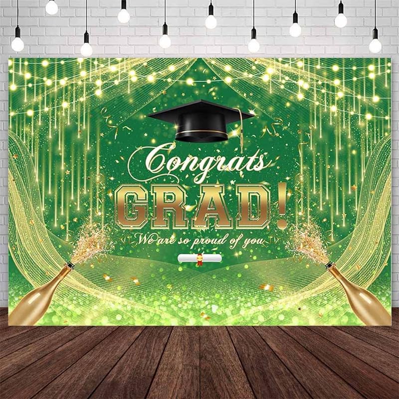 Congrats Grad Backdrop Black Gold Glitter Graduation Party Decorations ...