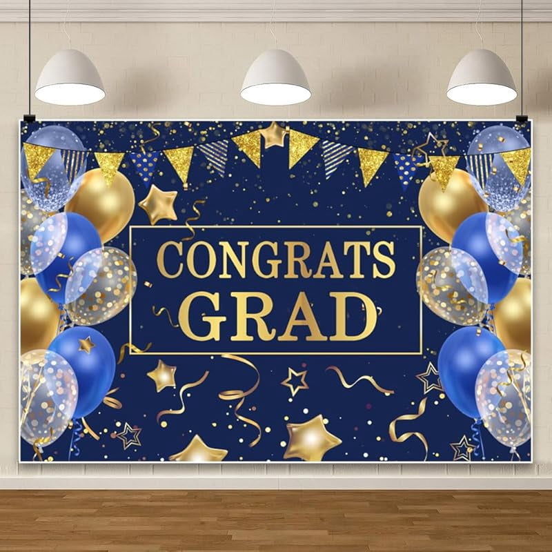 Congrats Grad Backdrop Black Gold Graduation Backdrop for Photography ...