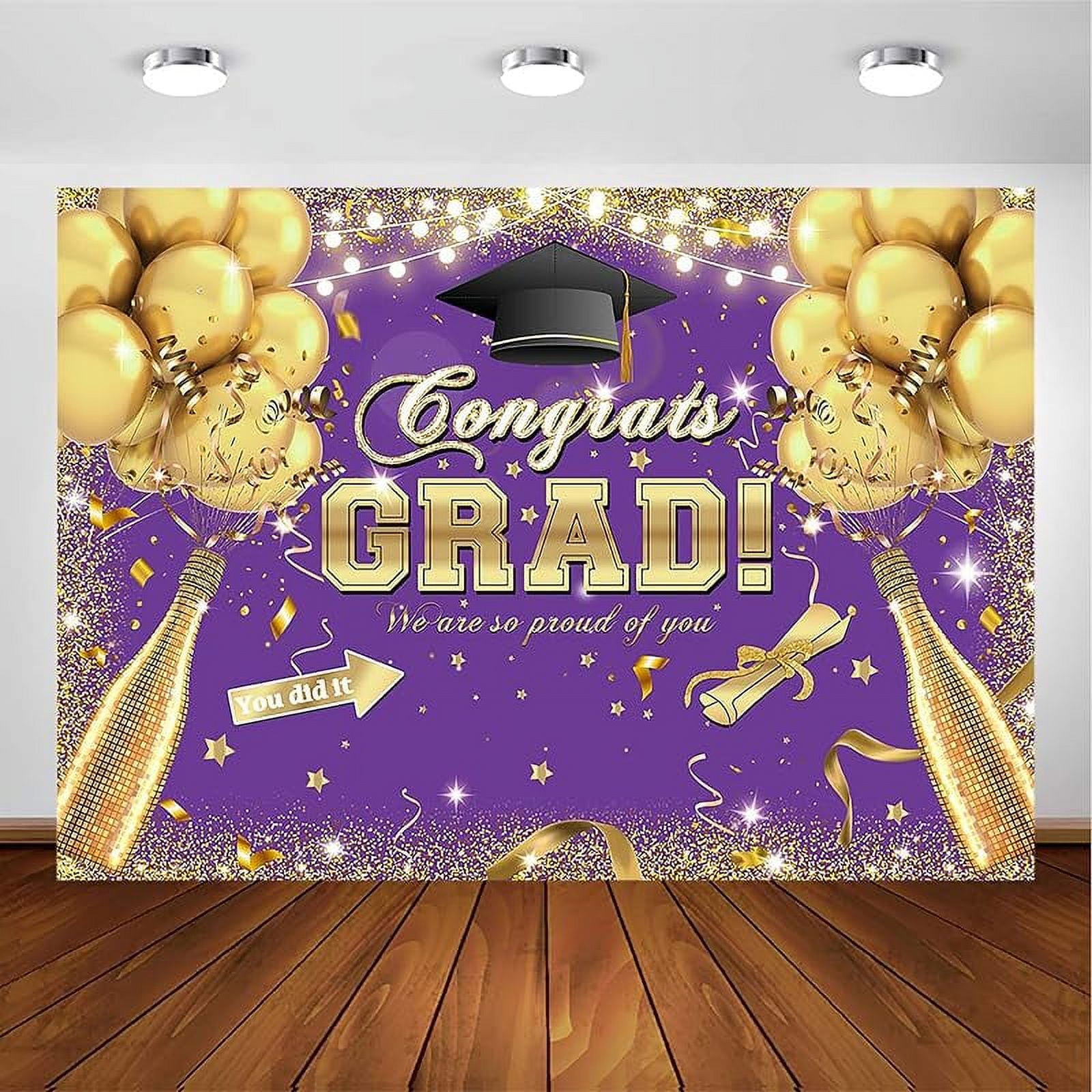 Congrats Grad Backdrop for Class of 2024 Royal Blue and Gold Graduation ...