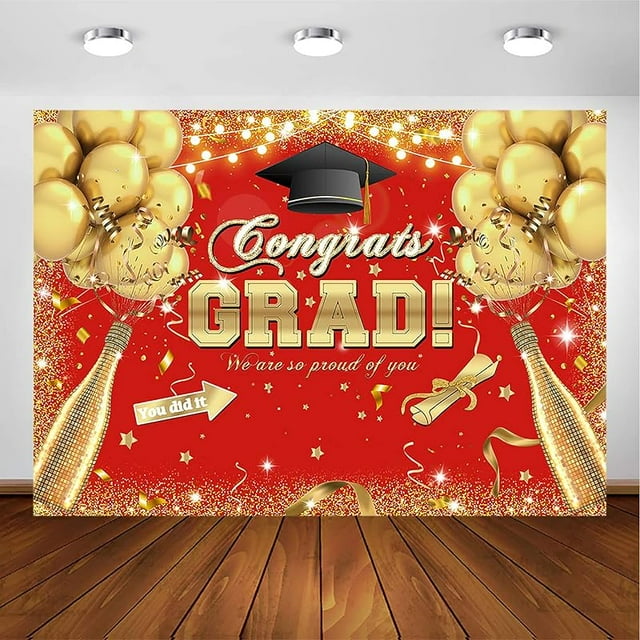 Congrats Grad Backdrop for Class of 2024 Royal Blue and Gold Graduation ...