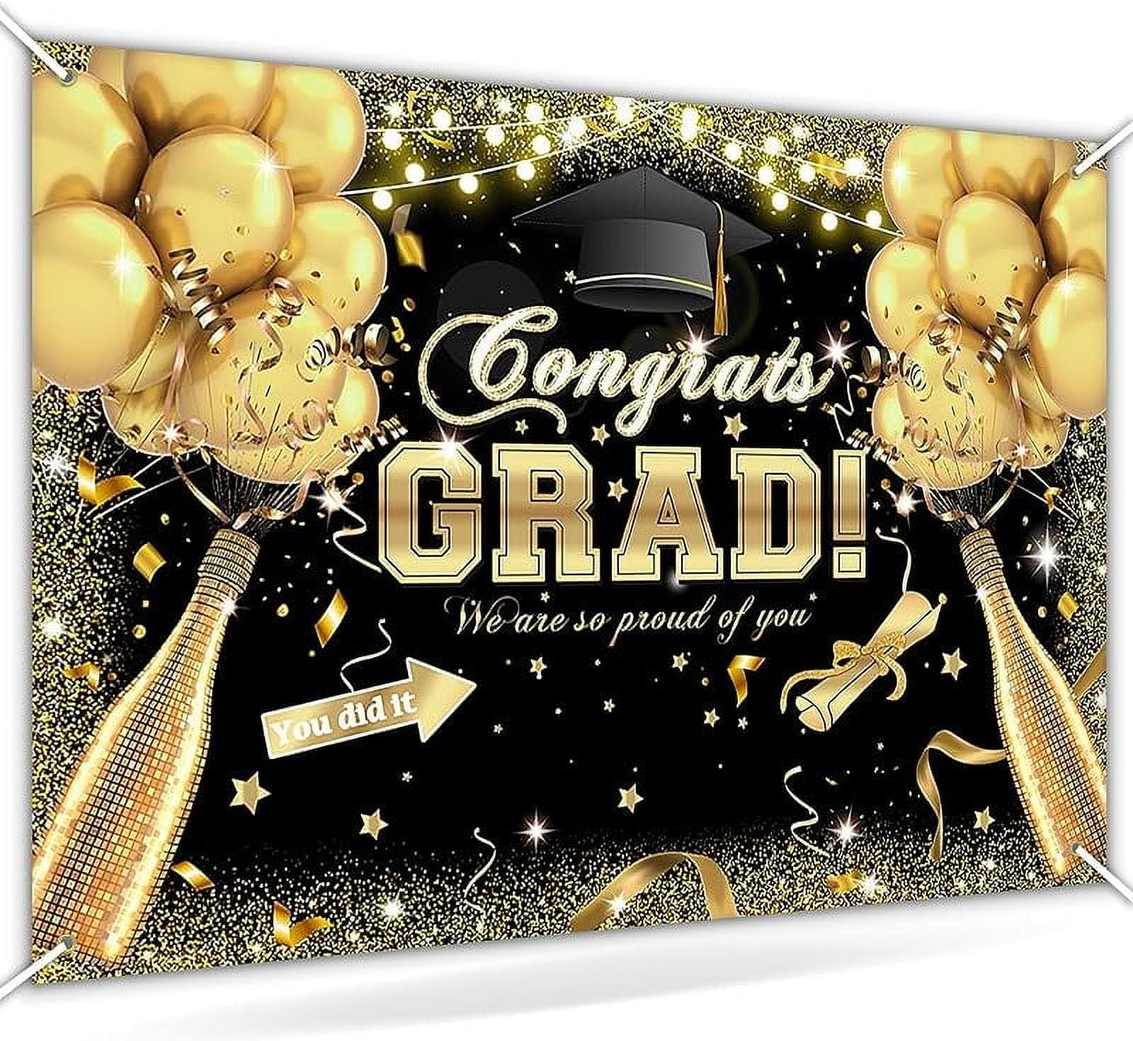 Congrats Grad Backdrop for Class of 2024 Royal Blue and Gold Graduation ...