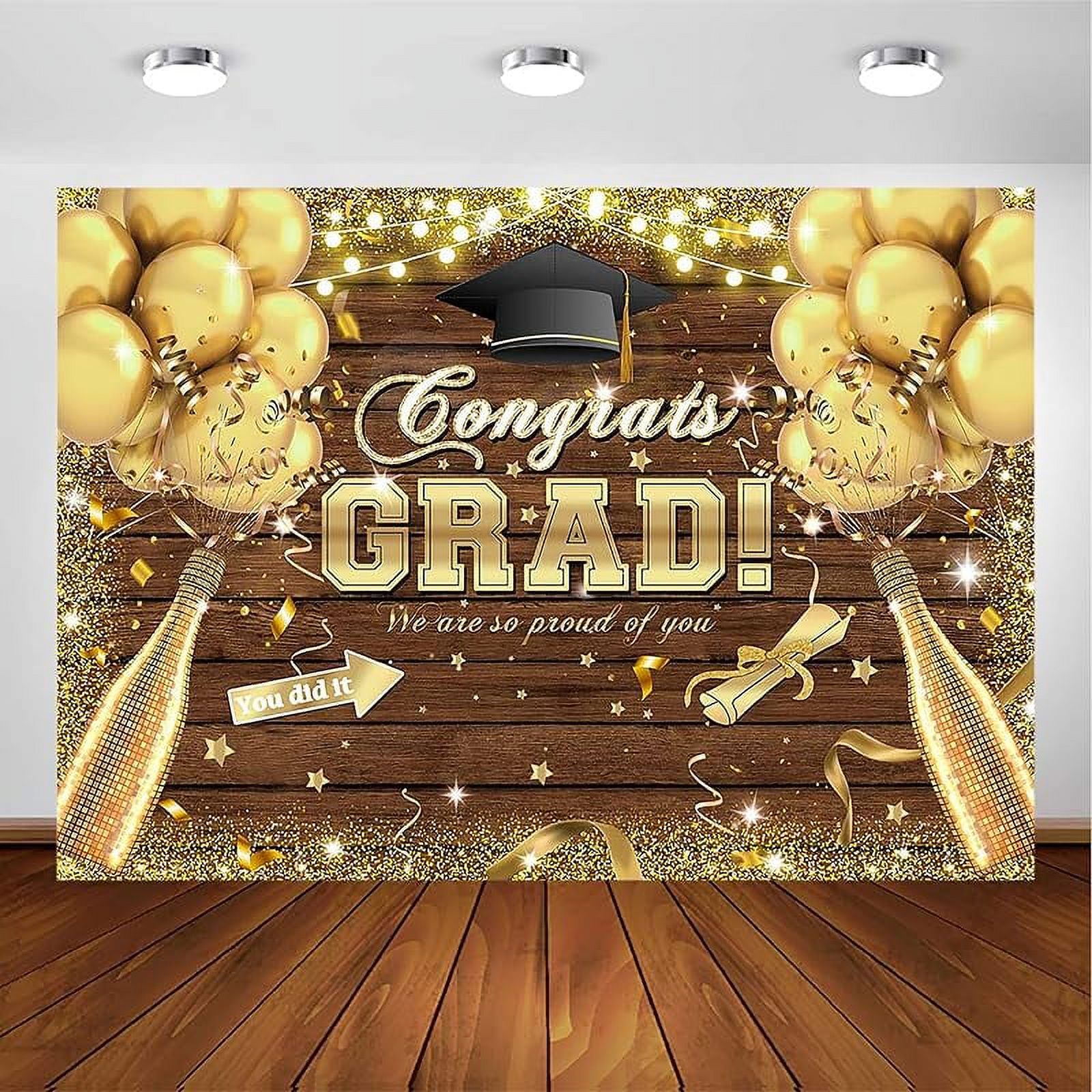 Congrats Grad Backdrop for Class of 2024 Royal Blue and Gold Graduation ...