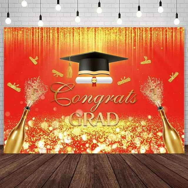 Congrats Grad Backdrop Gold Glitter Graduation Party Decorations Class ...