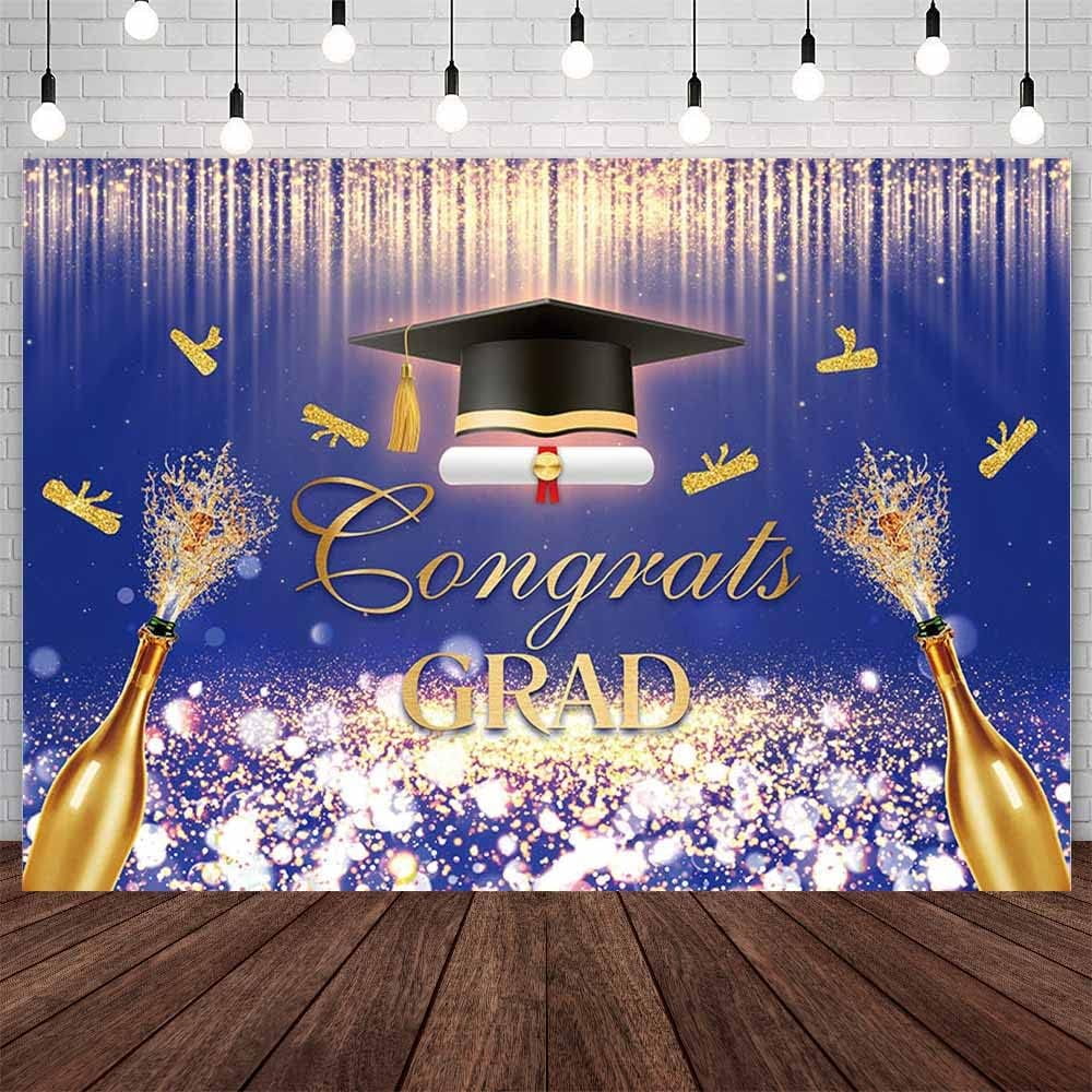 Congrats Grad Backdrop Gold Glitter Graduation Party Decorations Class ...