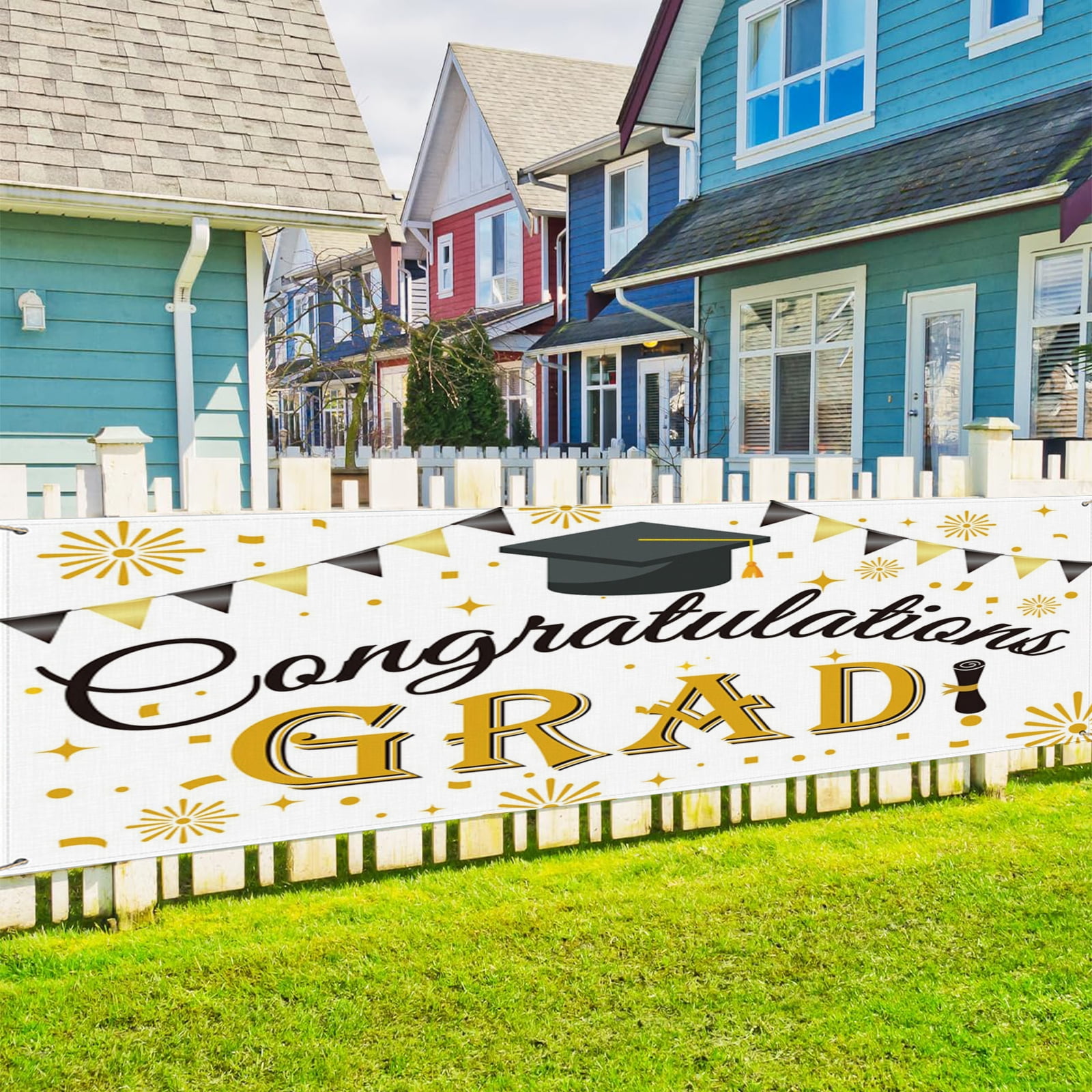 Congrats Grad Backdrop Graduation Party Class of 2024 Golden Glitter ...