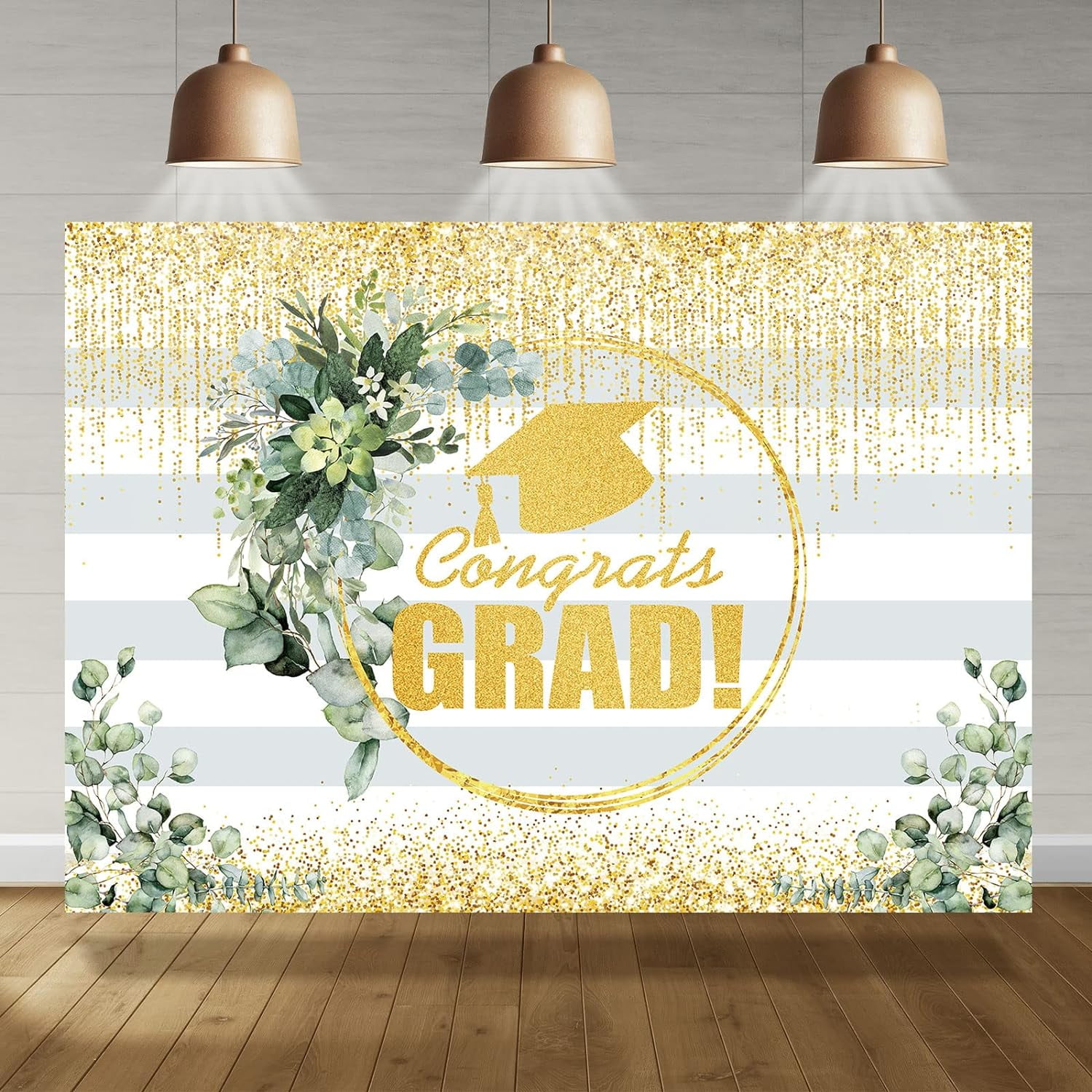 Congrats Grad Backdrop Graduation Party Class of 2025 Golden Glitter ...