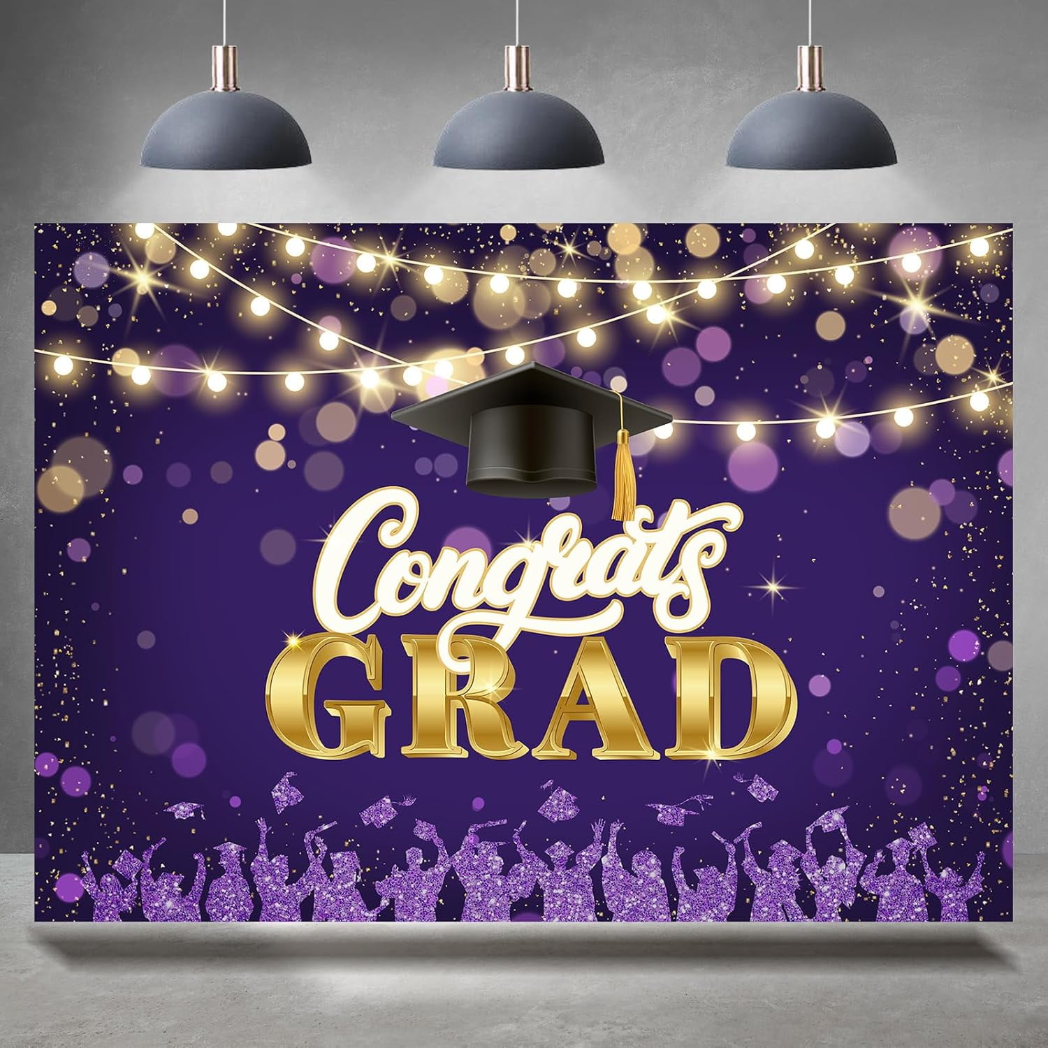 Congrats Grad Backdrop Graduation Purple Gold Photography Background ...