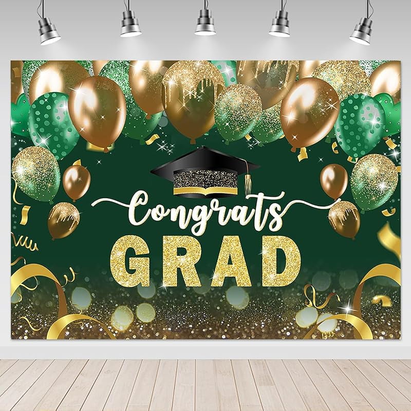 Congrats Grad Backdrop Green Gold Congrats 2025 Graduation Graduate ...
