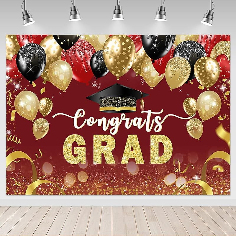 Congrats Grad Backdrop Green Gold Congrats 2025 Graduation Graduate ...