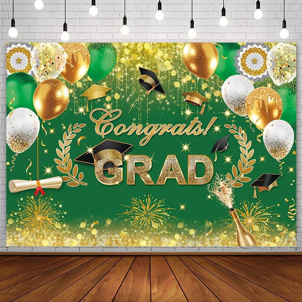 Congrats Grad Backdrop Green Gold Graduation Photography Background ...