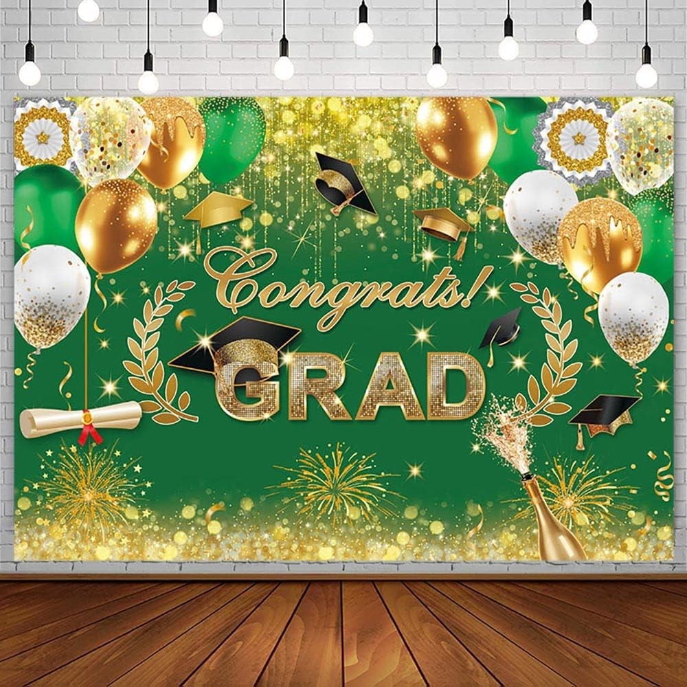 Congrats Grad Backdrop Green Gold Graduation Photography Background ...