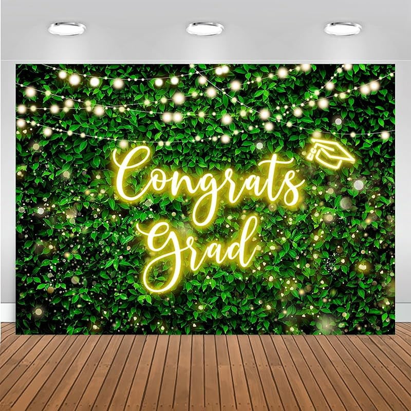 Congrats Grad Backdrop Green Leaves Graduation Party Decorations ...
