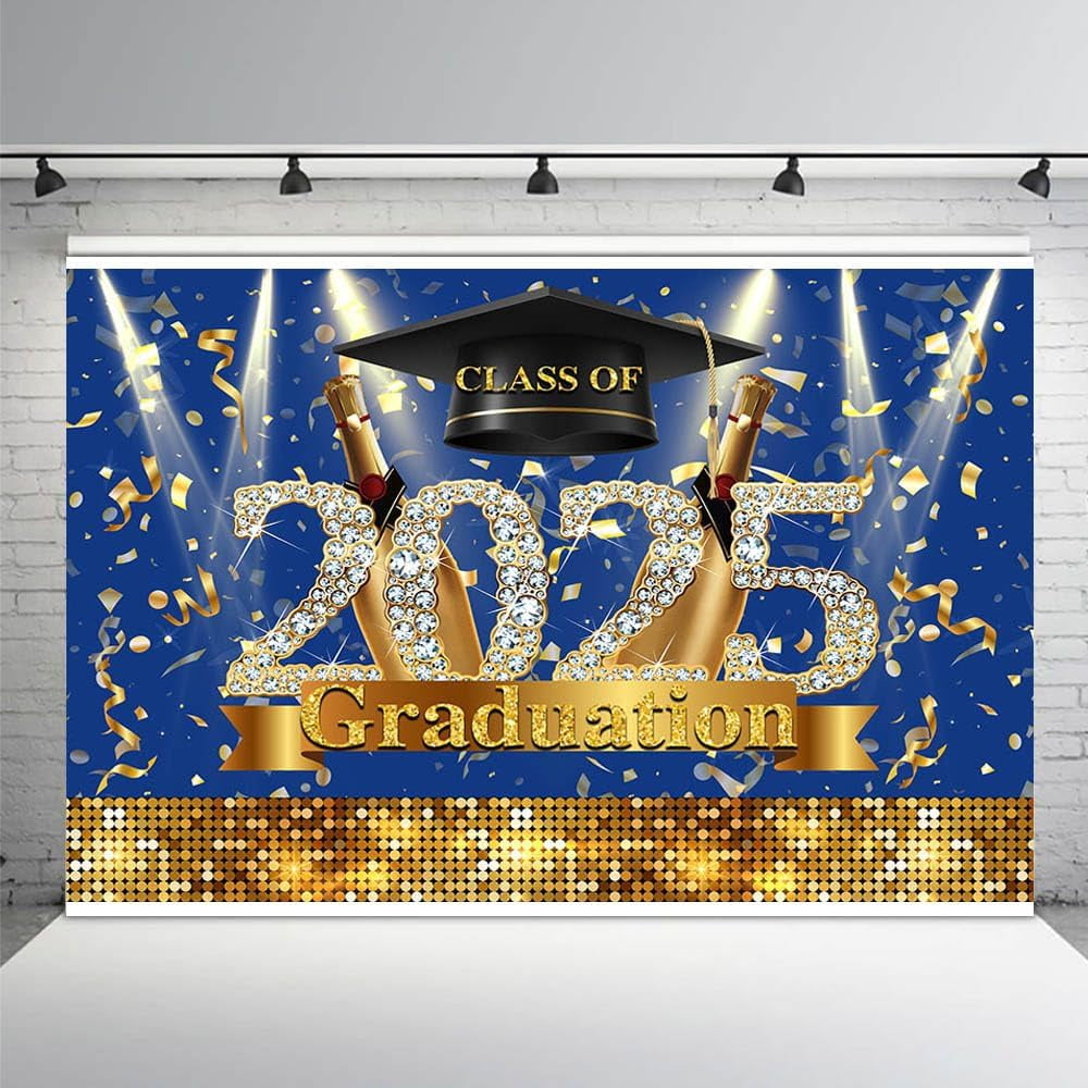 Congrats Grad Backdrop Navy Blue Gold Diamond Graduation Photography ...