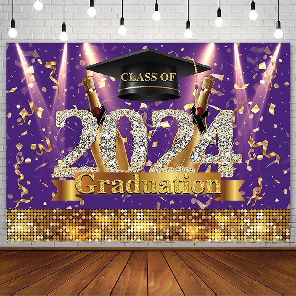 Congrats Grad Backdrop Purple Gold Diamond Graduation Photography ...