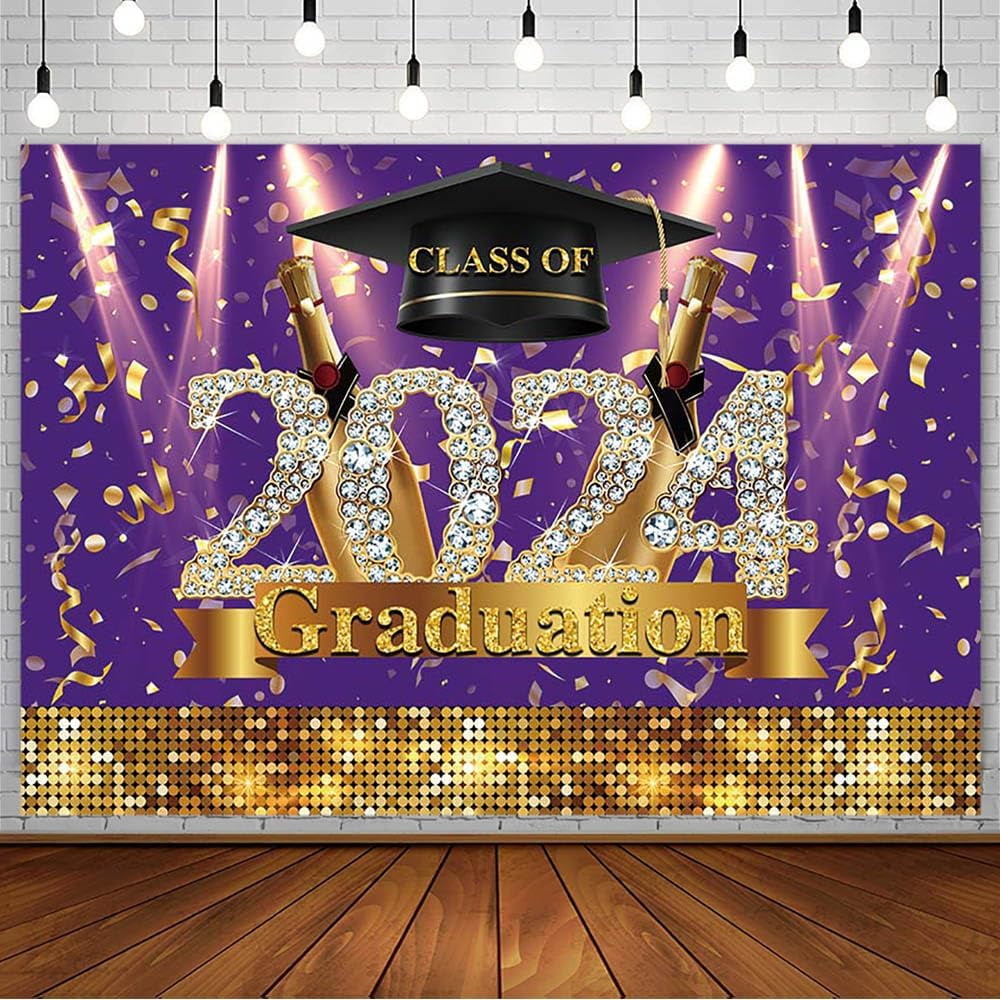 Congrats Grad Backdrop Purple Gold Diamond Graduation Photography ...