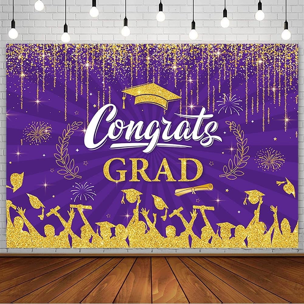 Congrats Grad Backdrop Purple Gold Graduation Photography Background ...