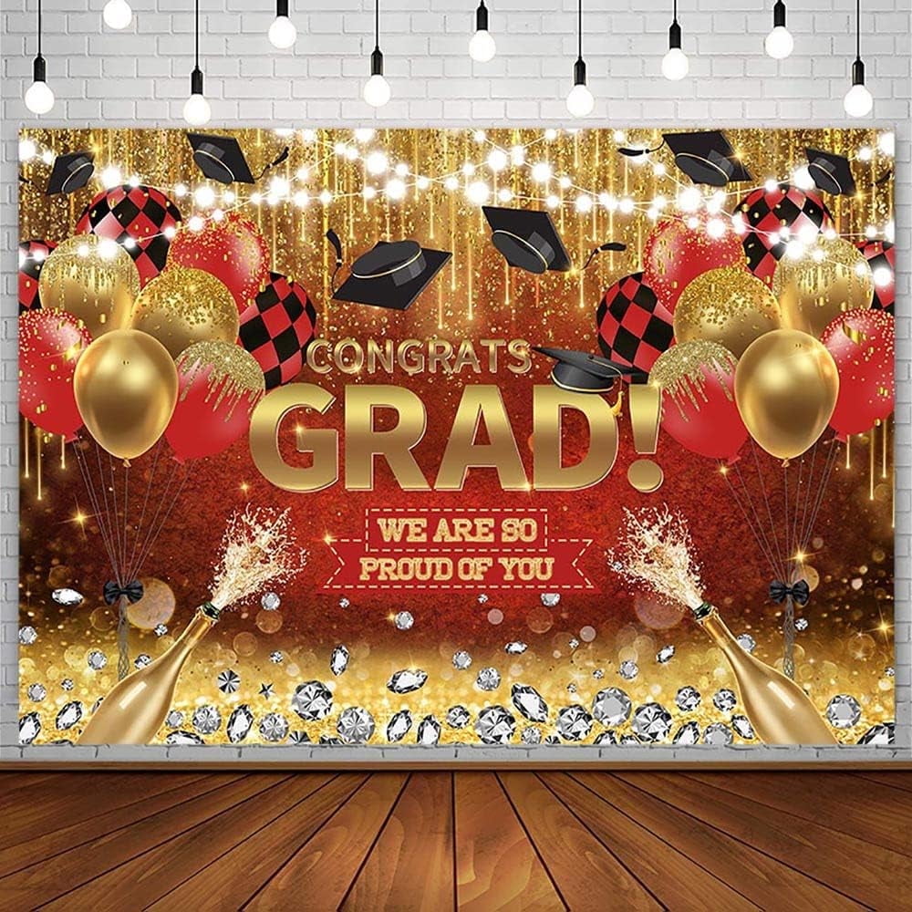 Congrats Grad Backdrop Red Gold Diamond Graduation Photography ...