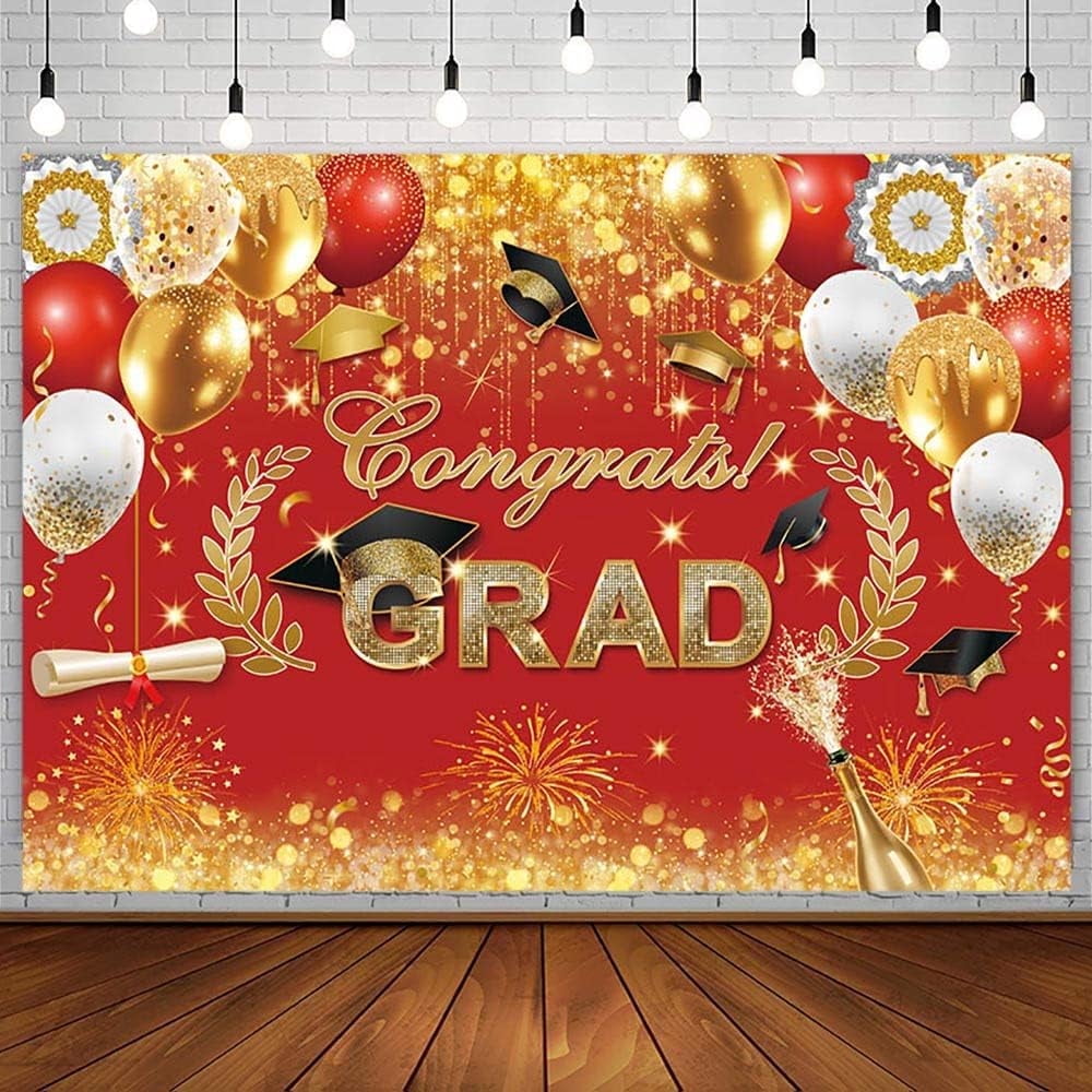 Congrats Grad Backdrop Red Gold Graduation Photography Background Class ...