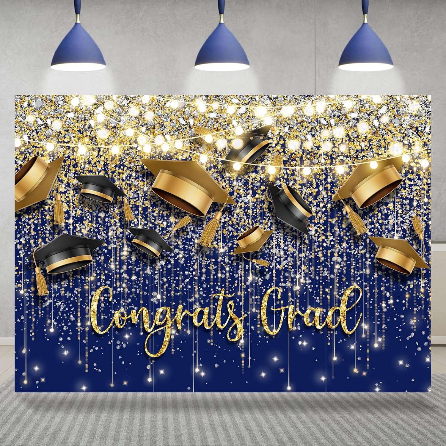 Congrats Grad Backdrop Royal Blue and Gold Congratulations Grad Class ...