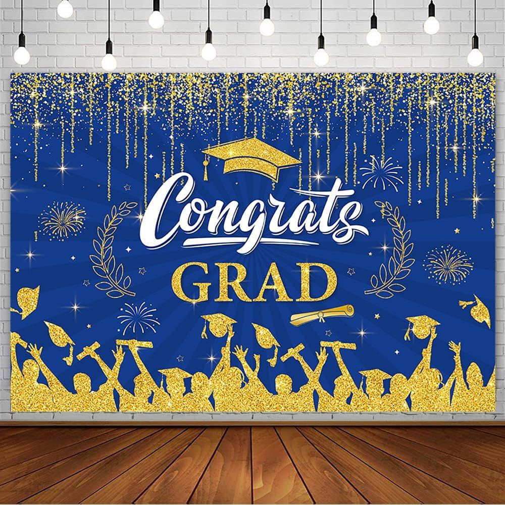 Congrats Grad Backdrop Royal Blue Gold Graduation Photography ...
